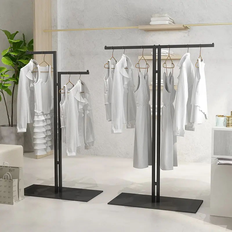 Customized Clothing Store Display Square Tubing Clothing Rack Black 2 ...